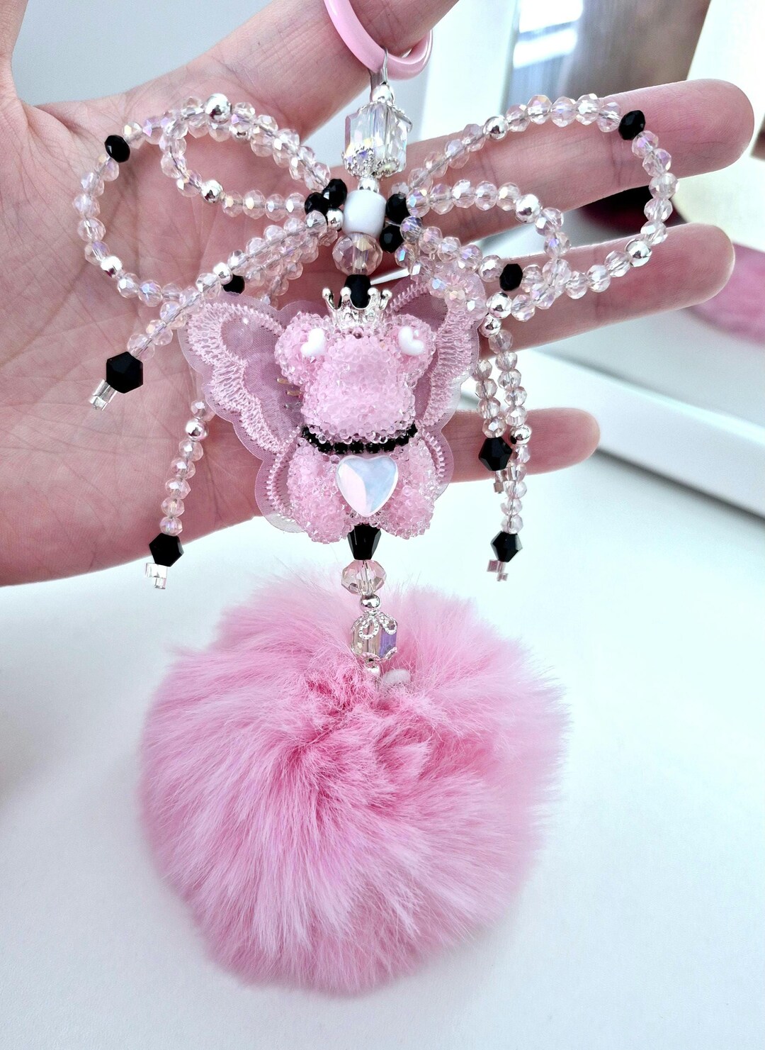 Fancy Puffball Purse Decor Keychain - Etsy