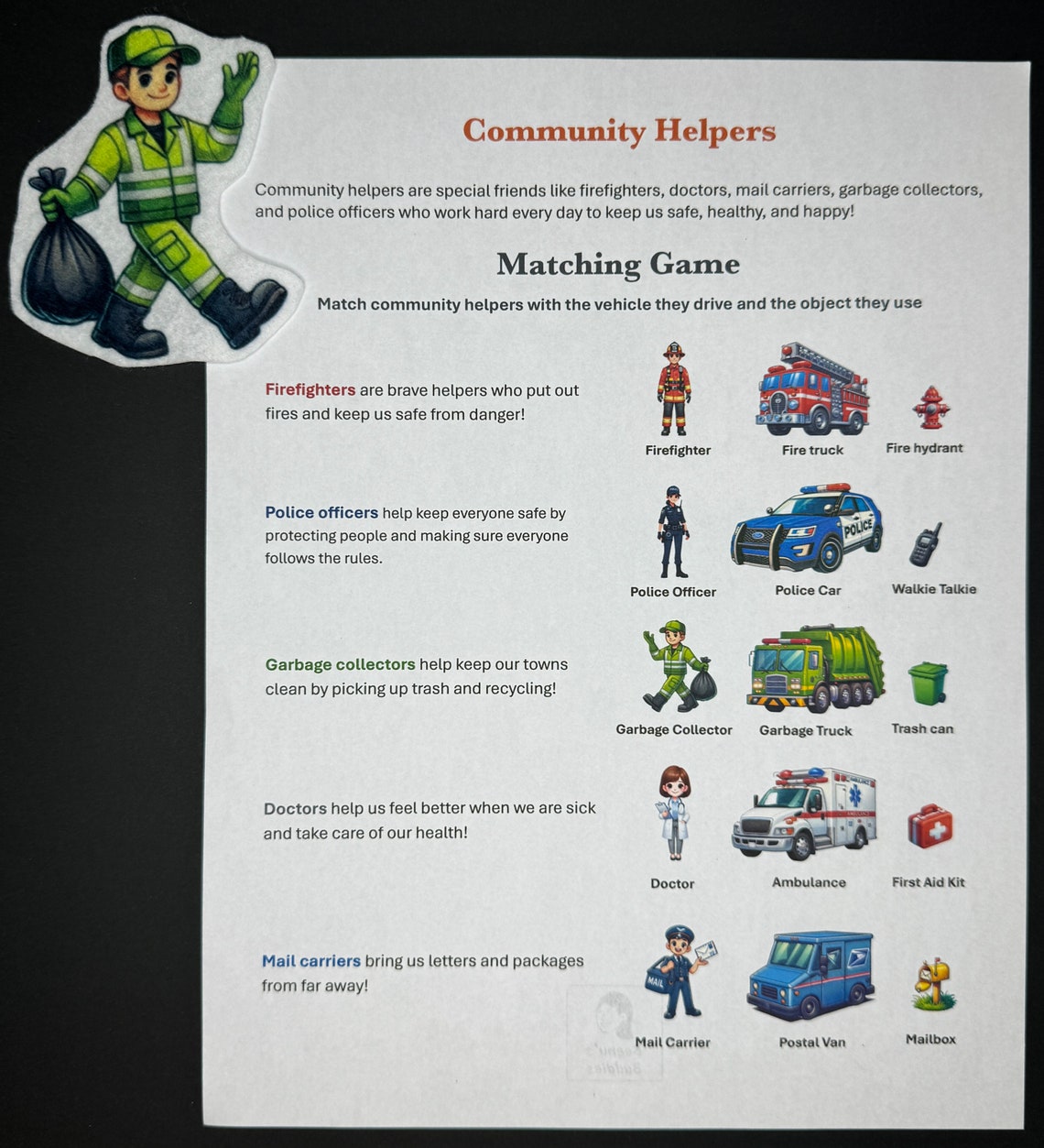 Community Helpers/occupations Flannel Board Story and Matching Game - Etsy