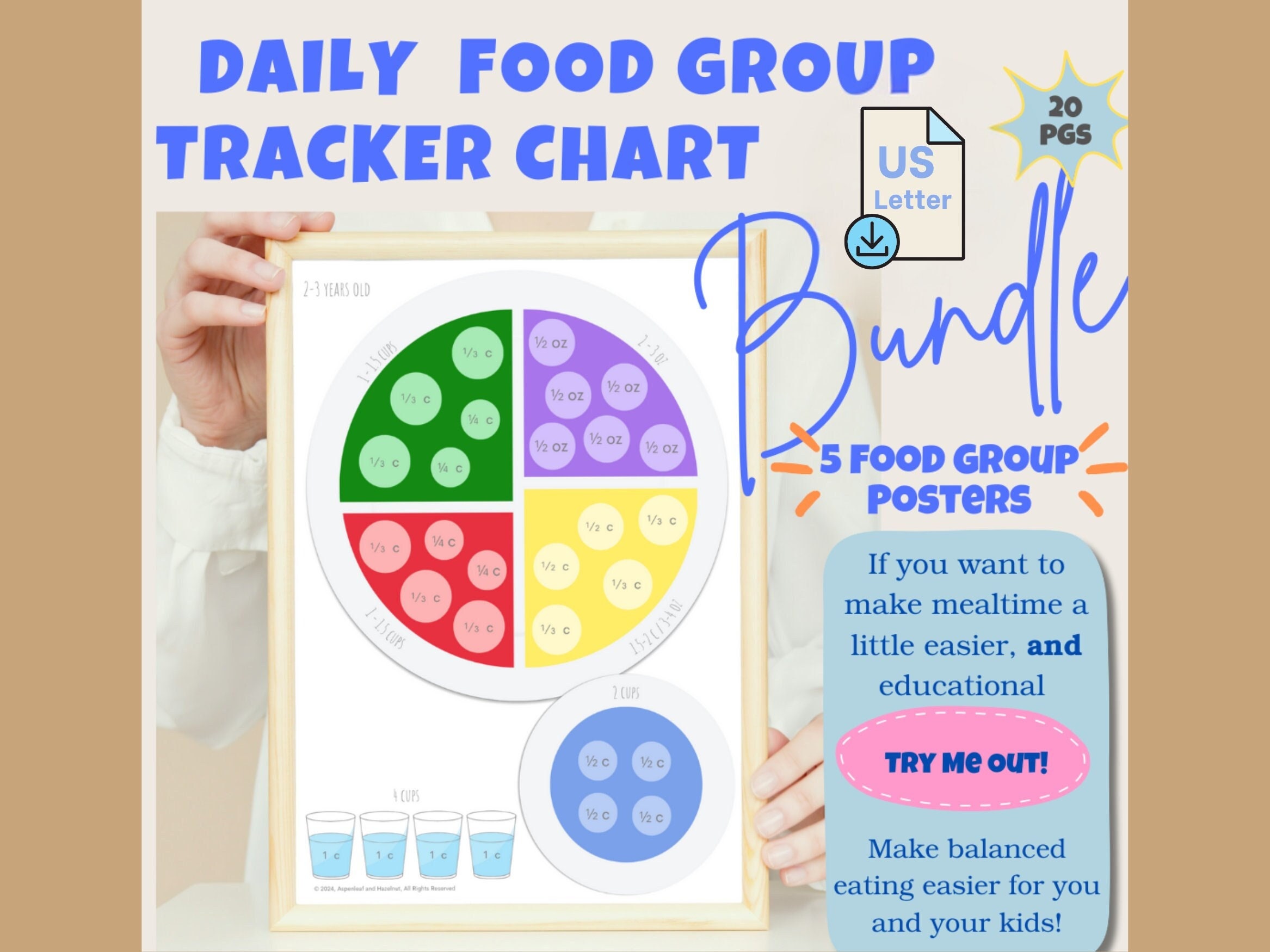 Food Group Tracker Bundle US Letter Size Food Chart for Kids, Food ...