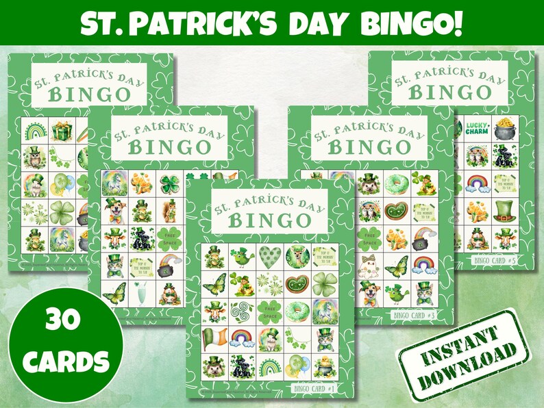 St. Patrick's Day Bingo: 30 Printable Cards (PDF) - Etsy