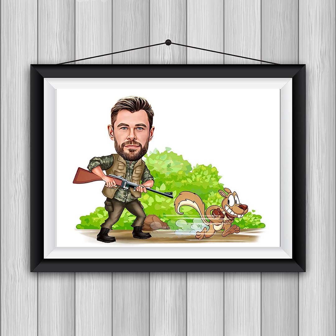 Personalized Hunter Cartoon Portrait, Custom Hunter Caricature From ...