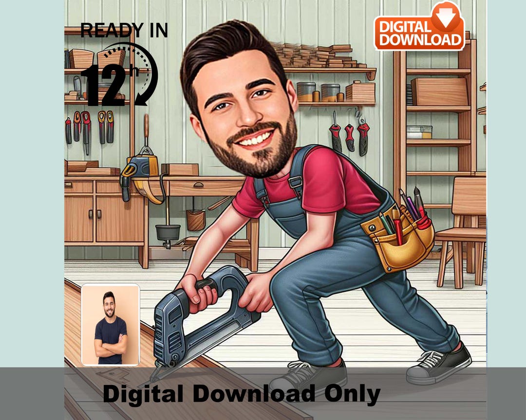 Carpenter Caricature, Photo to Cartoon, Worker Caricature, Carpenter ...