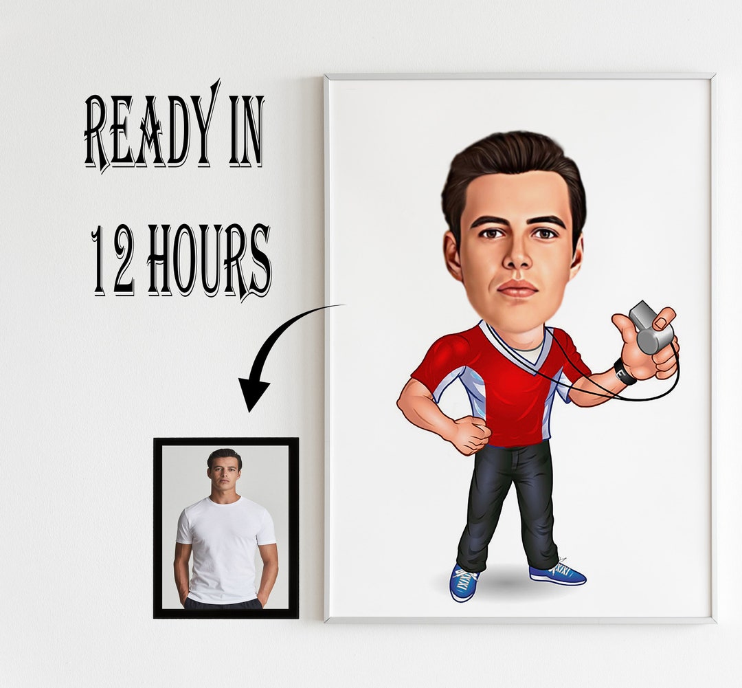 Custom Soccer Caricature,soccer Coach Cartoon Portrait, Football Coach ...