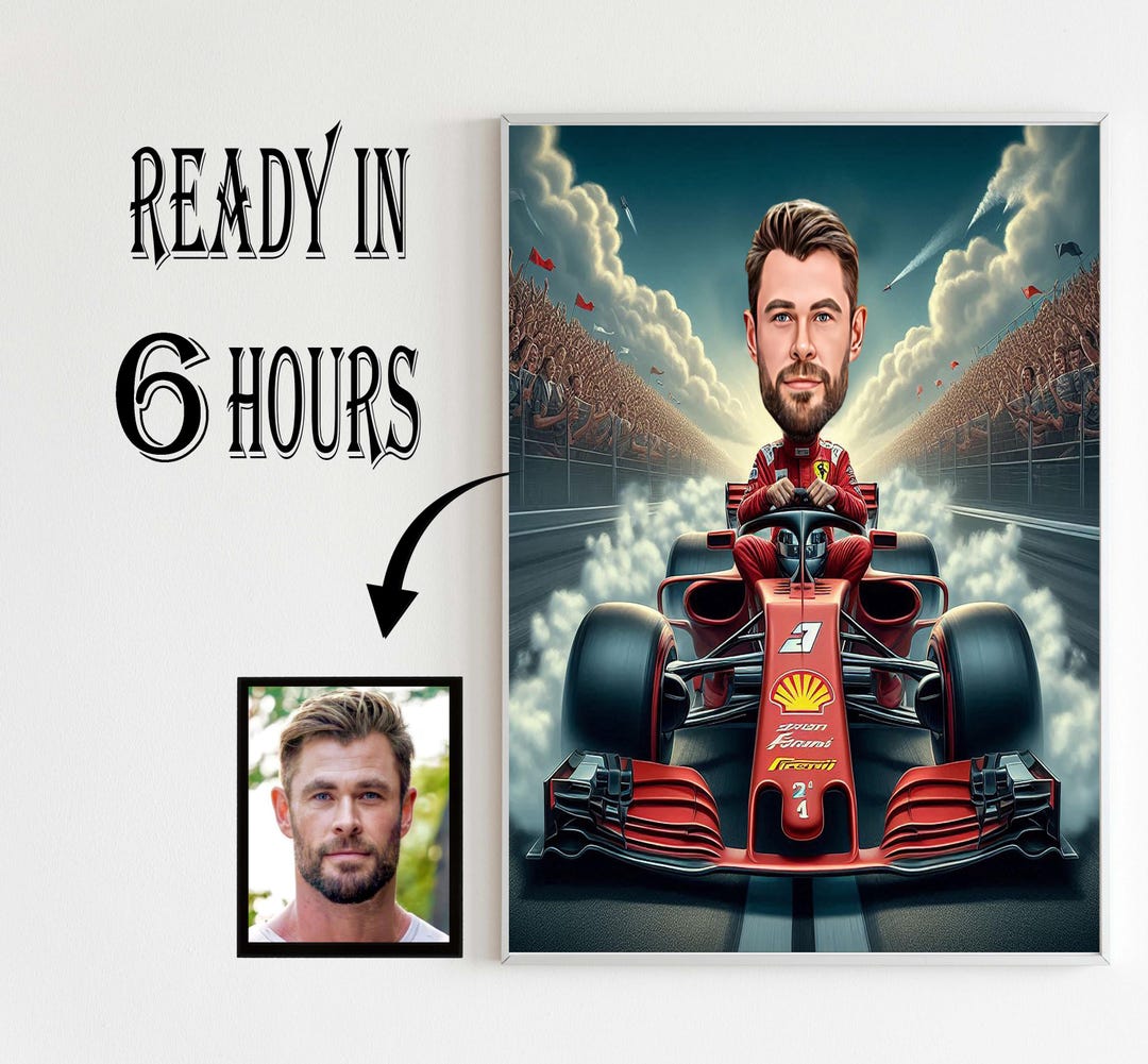 Custom Male Formula 1 Cartoon Portrait, F1 Fan Gift, Formula 1 Gift ...