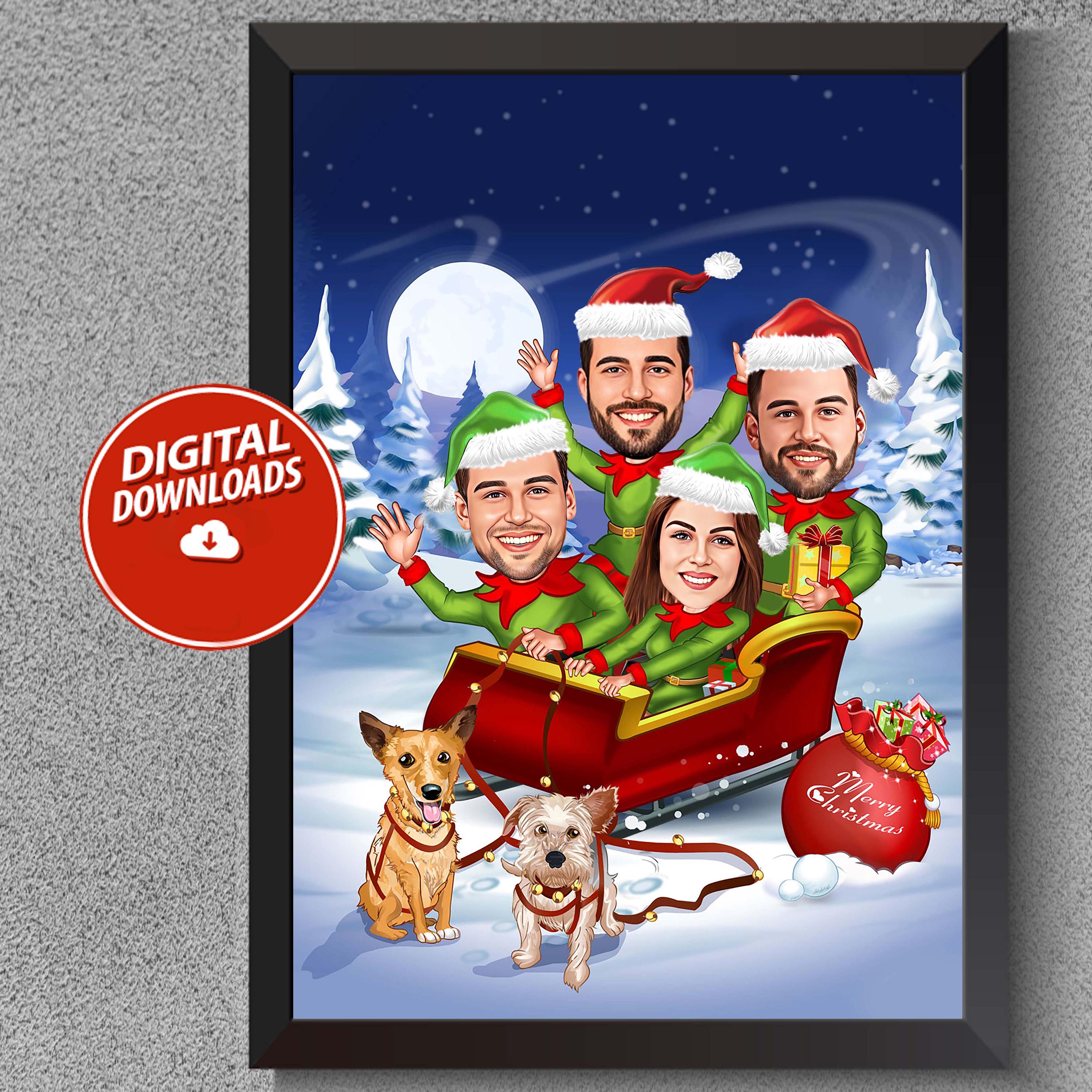 Custom Christmas Elf Family Caricature Portrait, Family Gifts ...