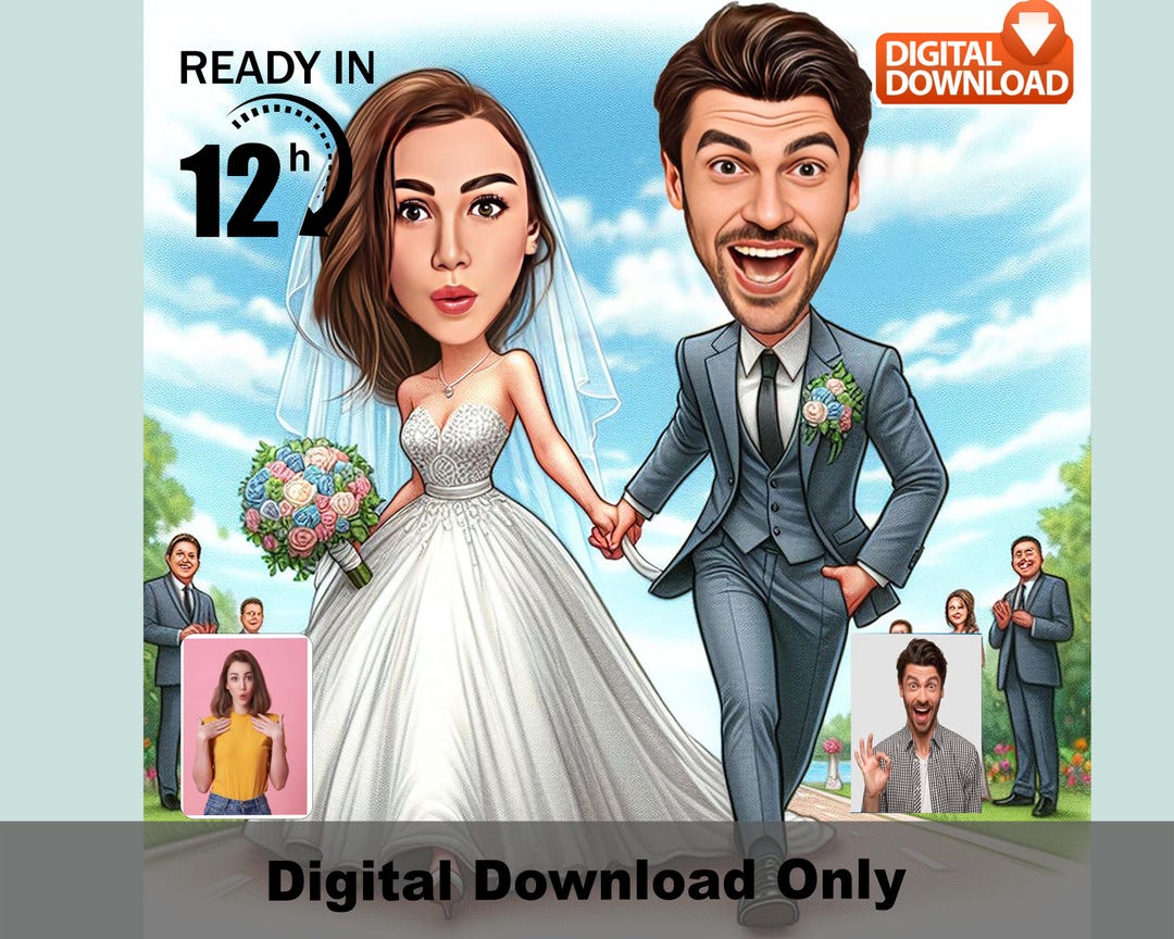 Personalized Wedding Cartoon Portrait, Custom Wedding Caricature ...