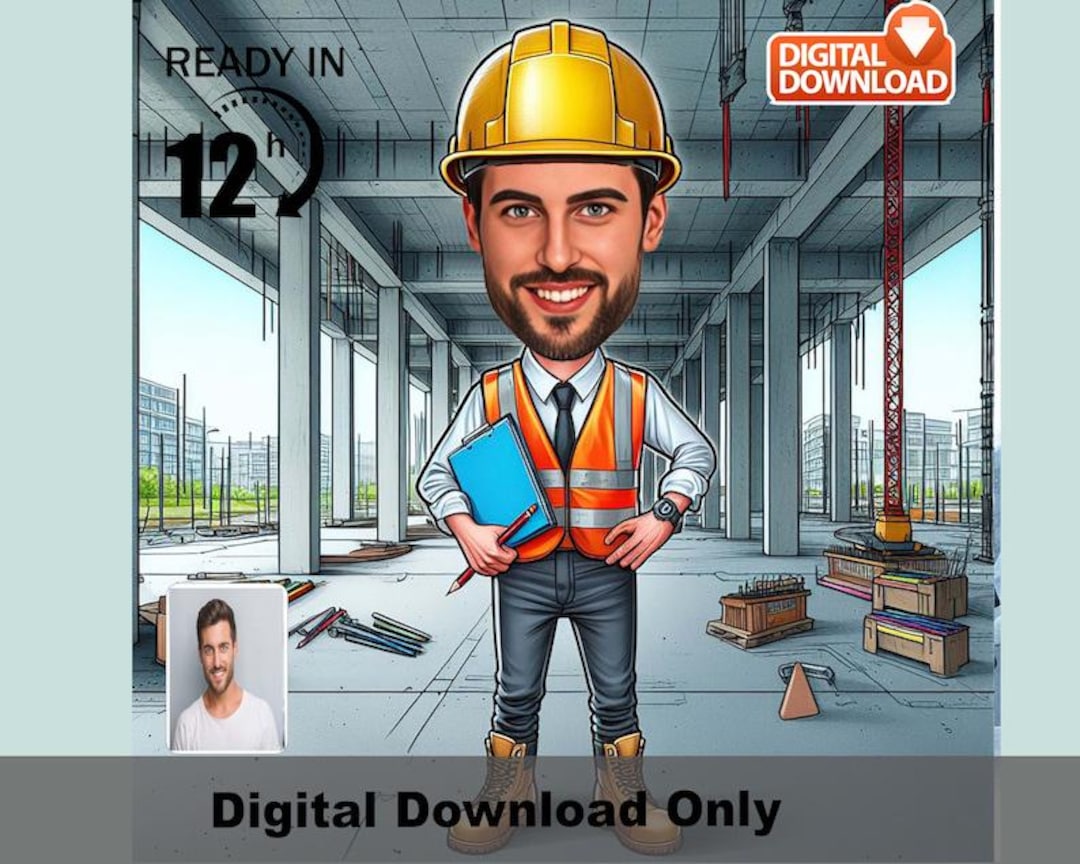 Civil Engineer Caricature, Photo to Cartoon, Construction Worker ...