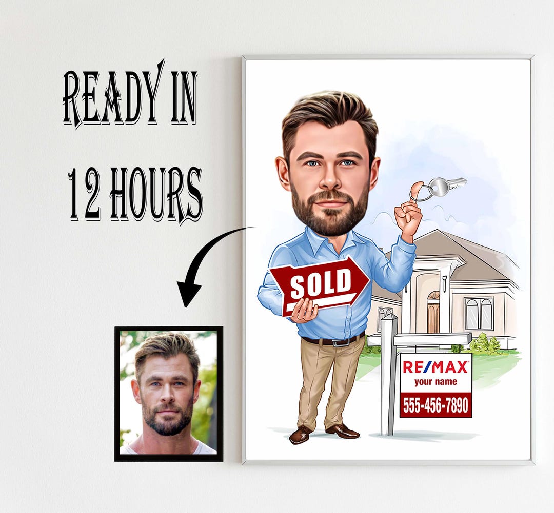 Realtor Cartoon, Custom Real Estate Agent Caricature Portrait ...
