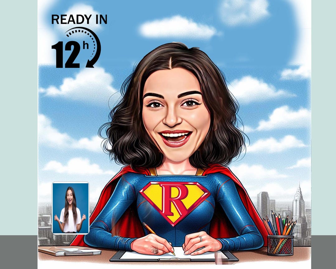 Custom Super Woman Coworker Portrait, Coworker Caricature, Gift for ...