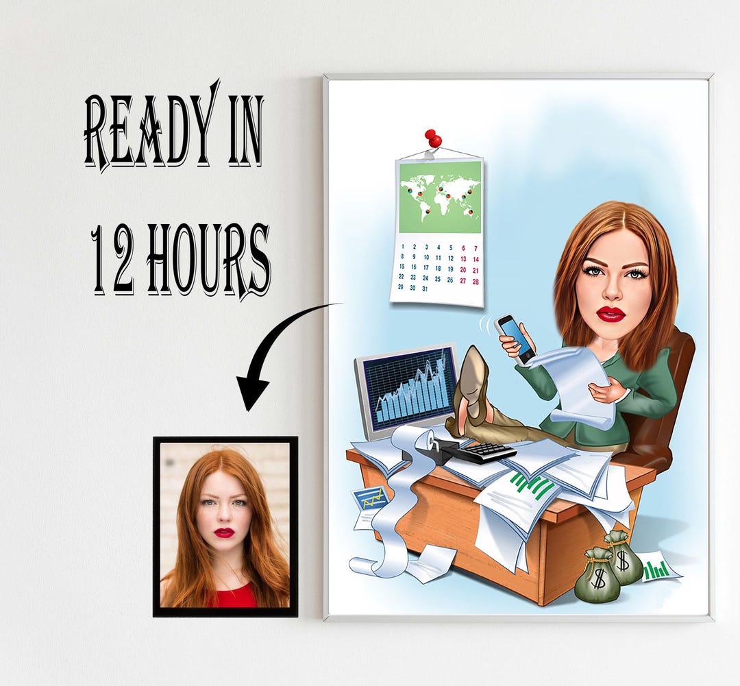 Custom Woman Boss Cartoon Portrait, Boss Portrait, Gifts for Boss, Boss ...