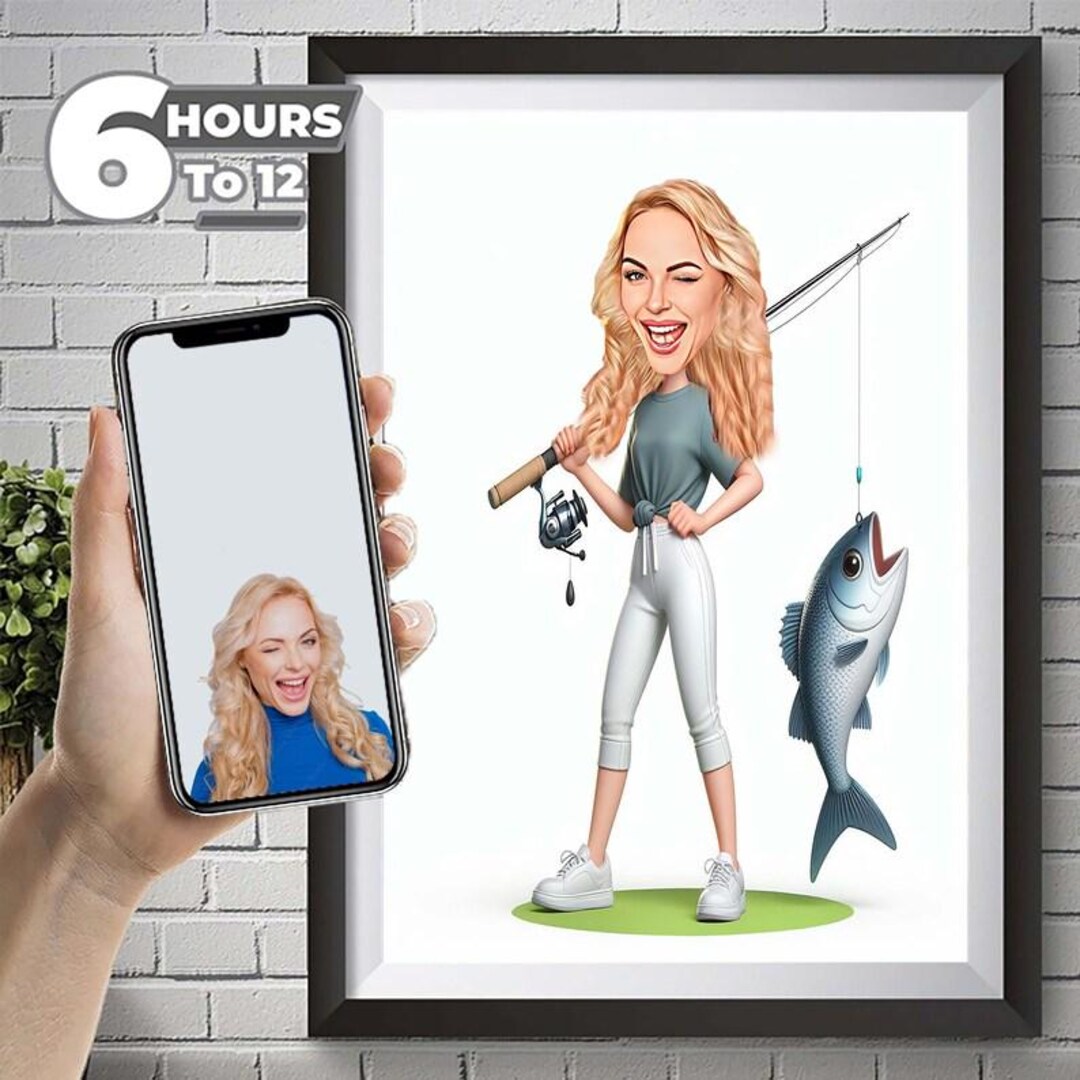Custom Female Fisher Cartoon Portrait, Gift for Fisher, Fisher ...
