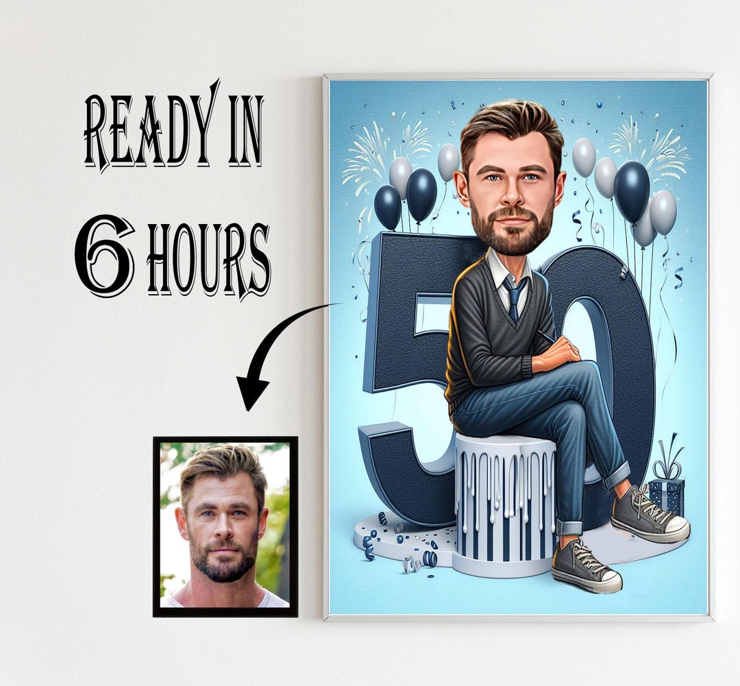 Personalized 50th Birthday Caricature From Photos, Happy Birthday ...