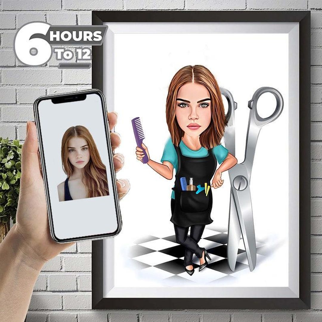 Custom Woman Hairdresser Cartoon Portrait, Female Hairdresser ...