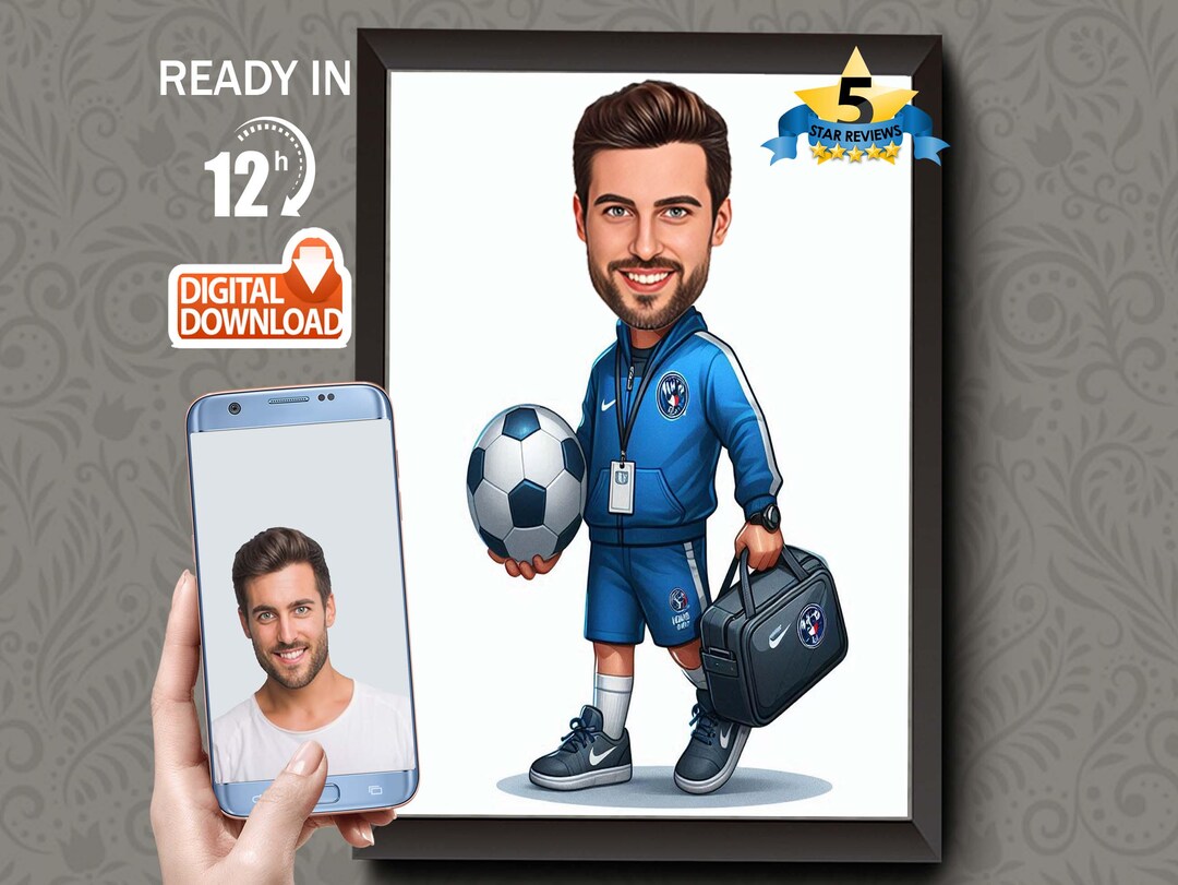 Custom Coach Cartoon Portrait, Soccer's Coach Portrait, Coach Gift ...
