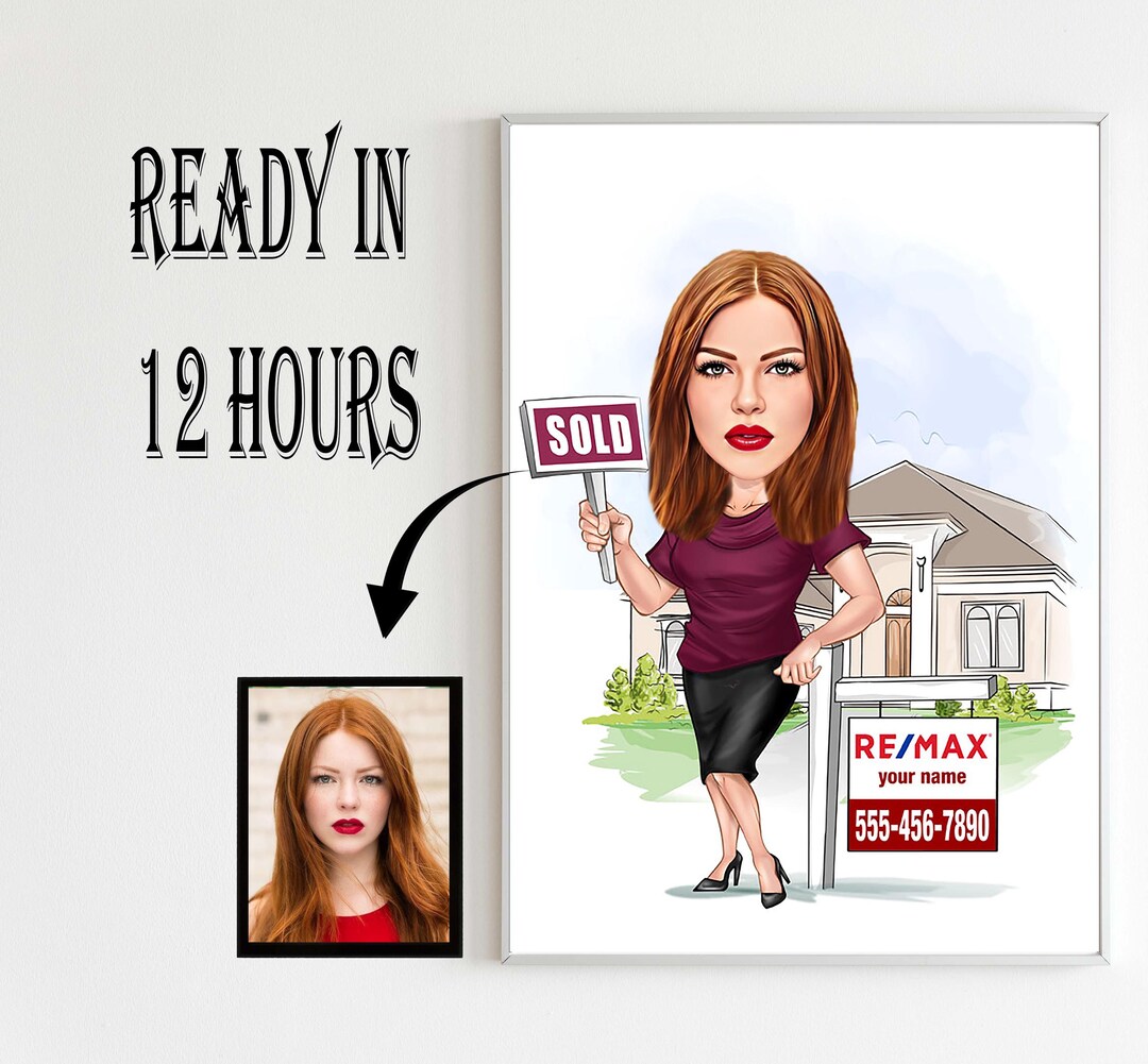 Realtor Cartoon Gift, Custom Female Real Estate Agent Caricature ...
