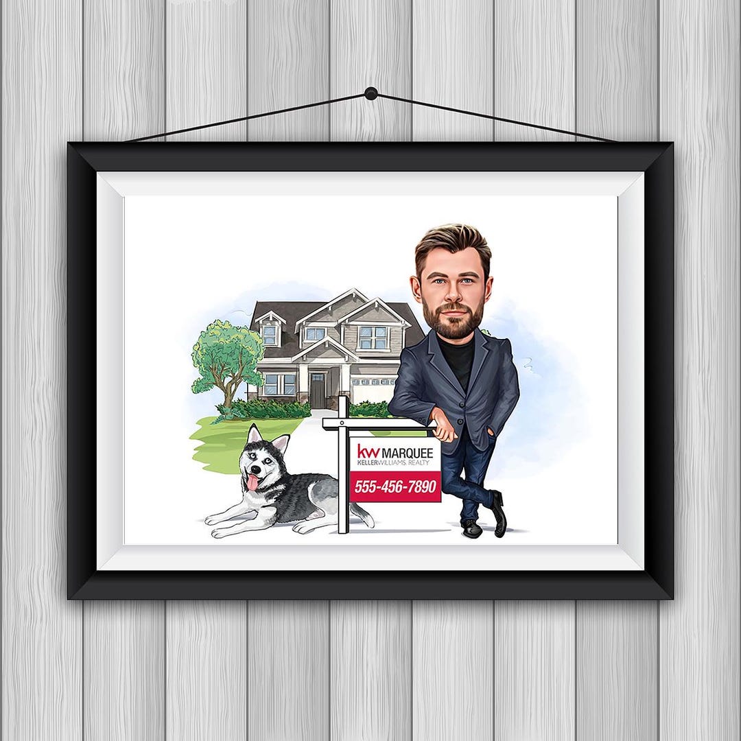 Realtor Cartoon, Custom Real Estate Agent Caricature Portrait, Realtor ...
