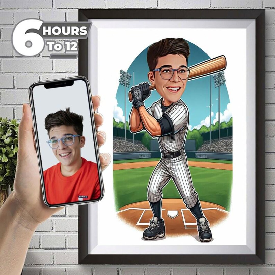 New York Yankees Cartoon Portrait, Custom Baseball Player Caricature ...