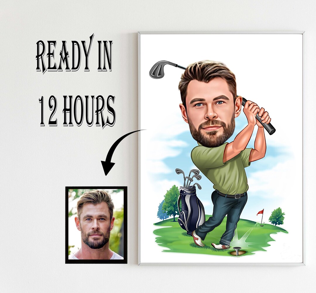 Golfer Gift, Golfer Caricature From Photo, Funny Golfer Drawing Art ...