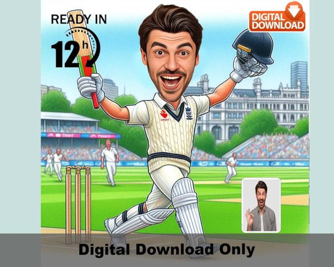 Cricket Player Caricature Cartoon Drawing From Photo Picture Male ...