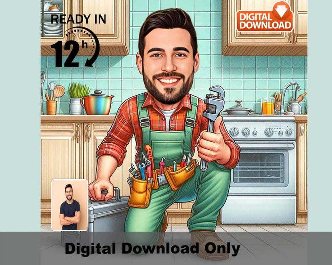 Plumber Caricature, Photo to Cartoon, Custom Plumber Caricature Drawing ...