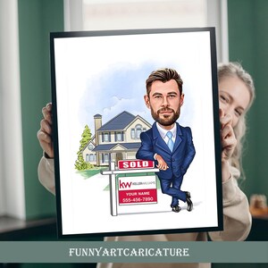 Realtor Cartoon, Custom Real Estate Agent Caricature Portrait ...