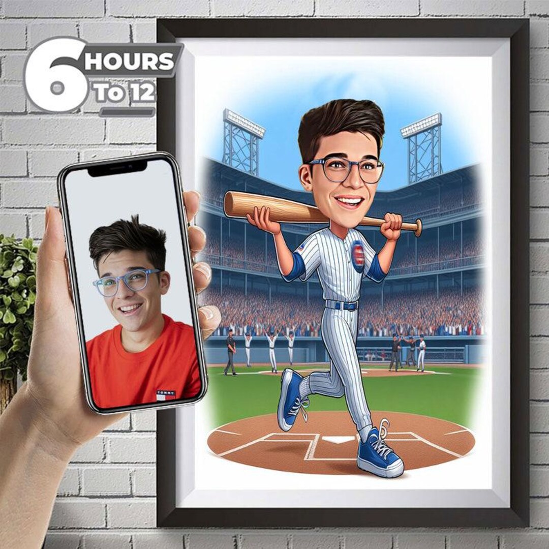 Chicago Cubs Cartoon Portrait, Custom Baseball Player Caricature ...
