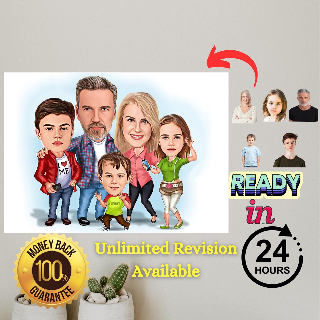 Personalized Family Cartoon Portrait, Custom Family Portrait, Gift for ...