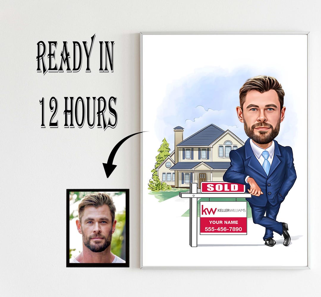 Realtor Cartoon, Custom Real Estate Agent Caricature Portrait ...