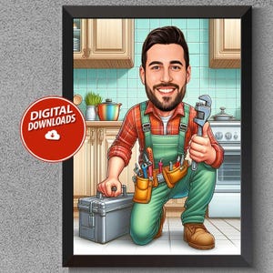 Plumber Caricature, Photo to Cartoon, Custom Plumber Caricature Drawing ...