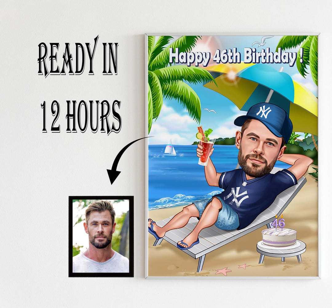 46th Birthday Caricature Beach Cartoon Birthday Caricature Birthday ...