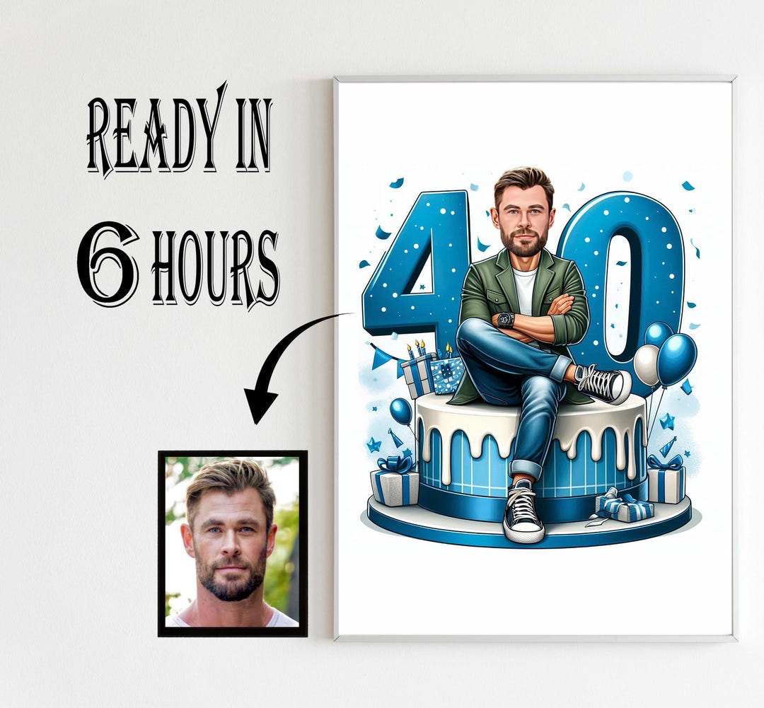 Personalised 40th Cartoon Portrait, Custom Happy Birthday Caricature ...