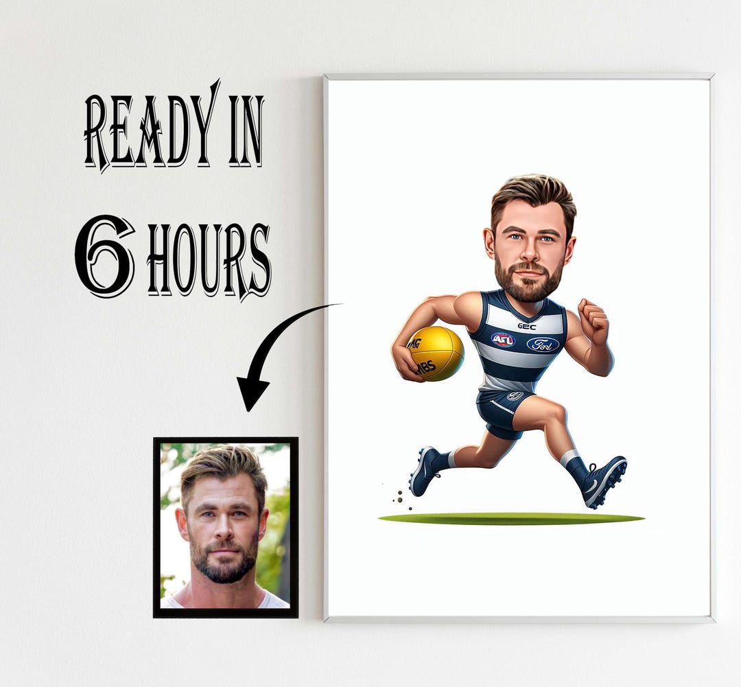 Custom Geelong Rugby Player Gift, Geelong Football Player Caricature ...