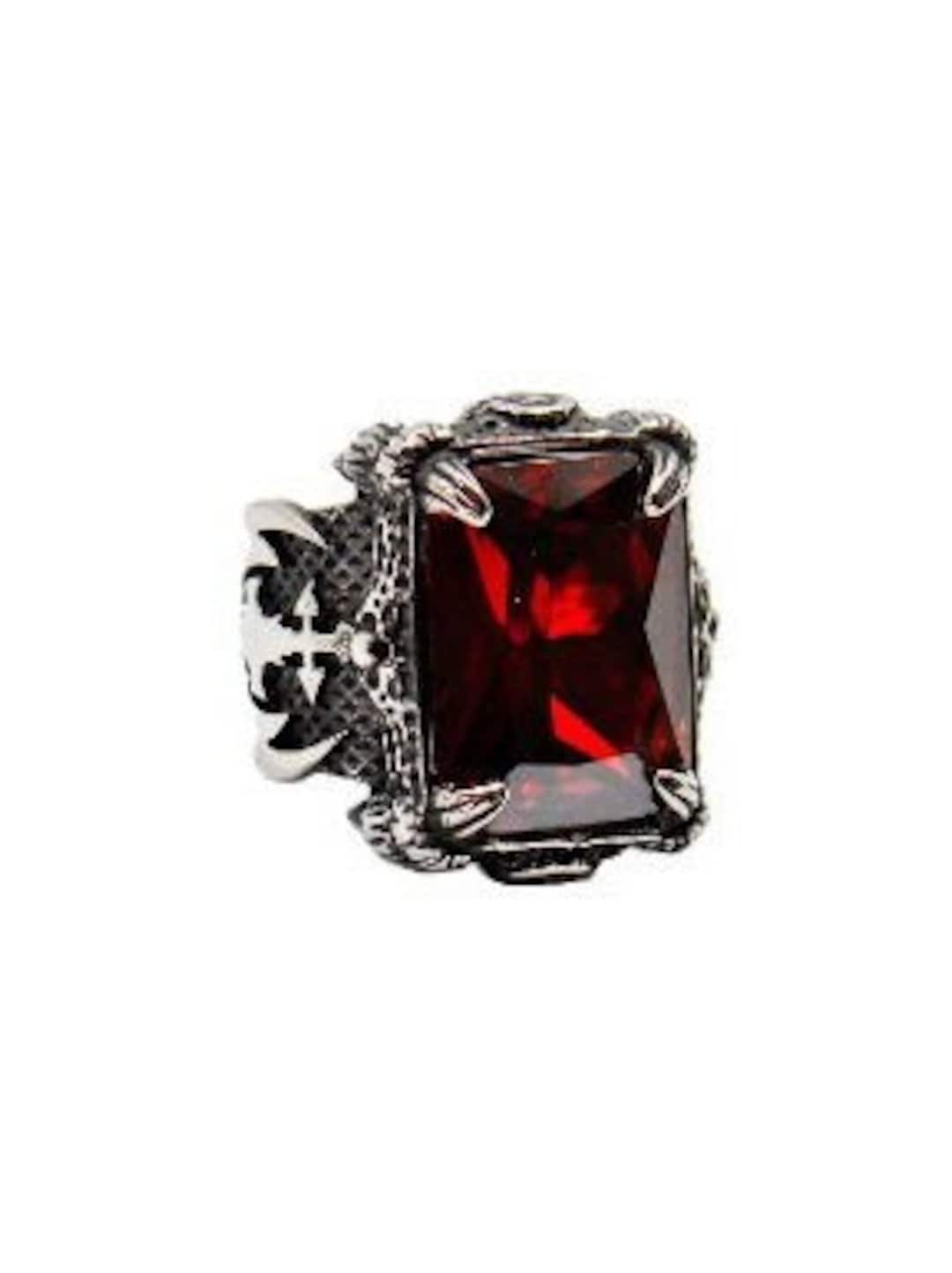 Gothic Ring - Red Gothic Ring - Vampire Ring - Steel Ring - Goth Ring ...