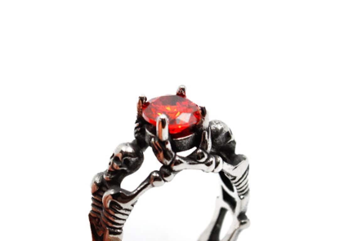 Gothic Red Ring - Goth Ring - Skeleton Ring - Steel Ring - Etsy