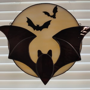 Bat With Moon Stained Glass Suncatcher (made to Order) - Etsy
