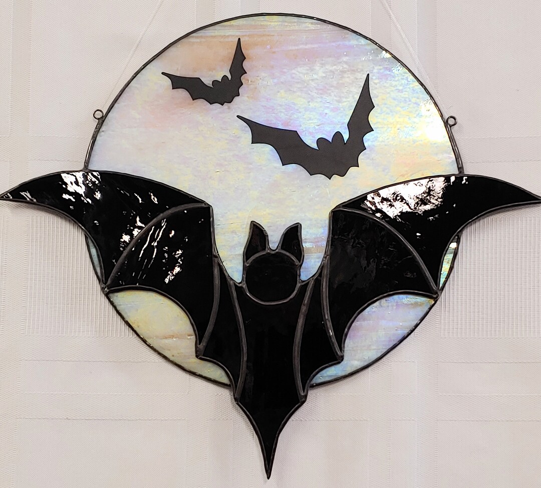 Bat With Moon Stained Glass Suncatcher - Etsy