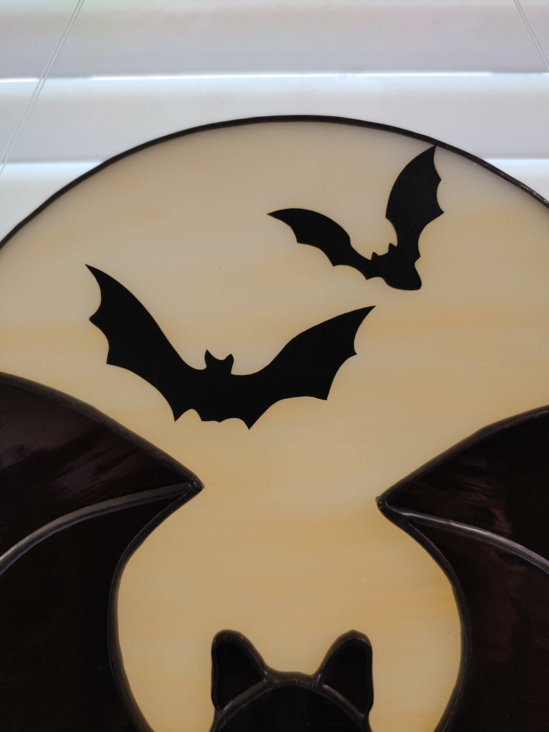 Bat With Moon Stained Glass Suncatcher (made to Order) - Etsy