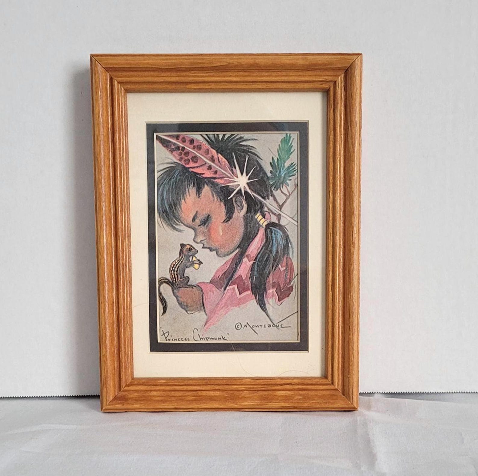 Vtg Native American Child Framed Art Print Monteague Flagg Princess ...