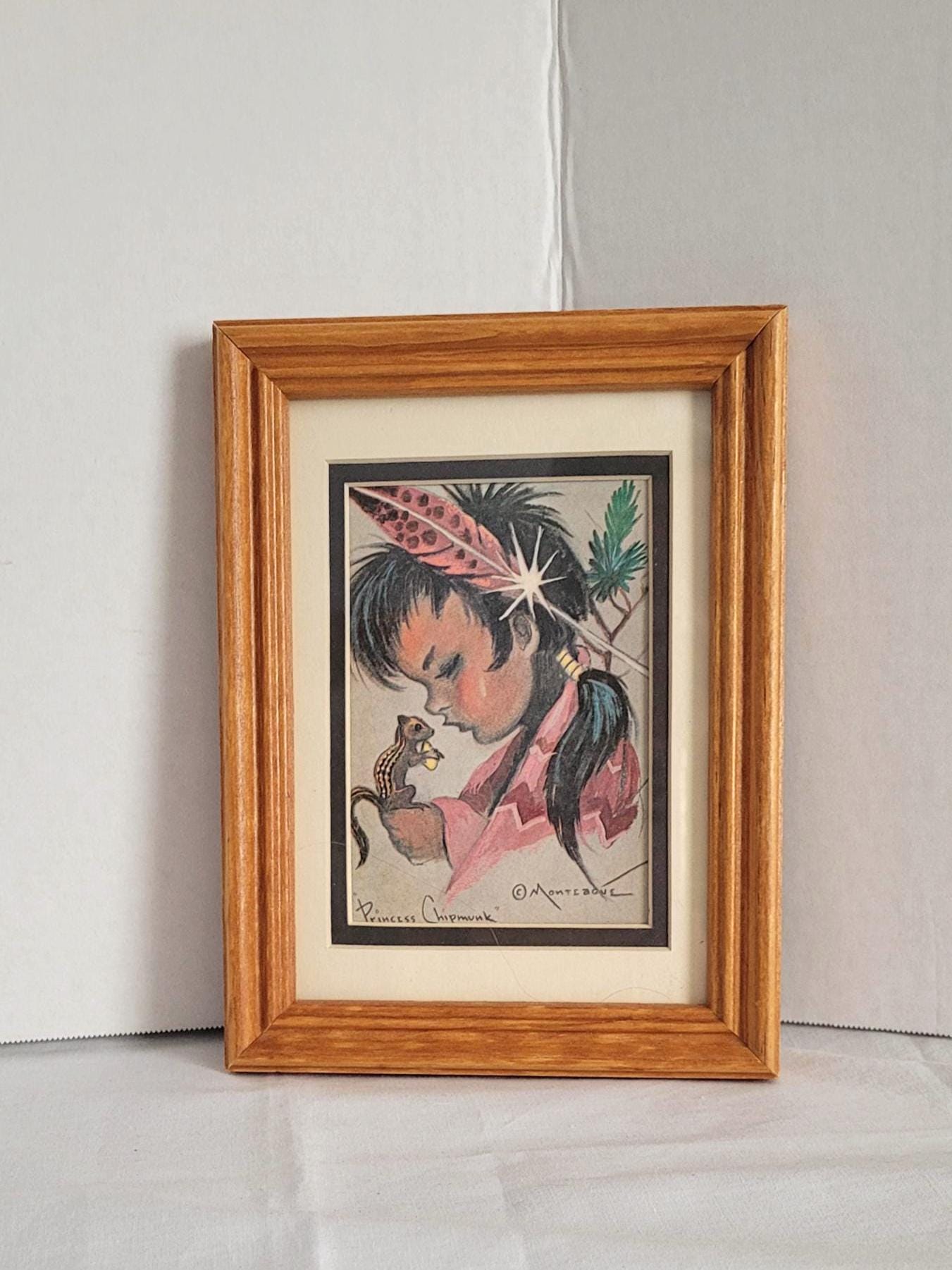 Vtg Native American Child Framed Art Print Monteague Flagg Princess ...