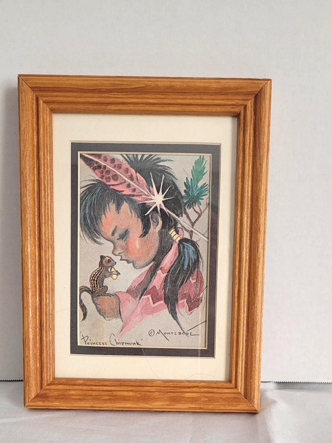Vtg Native American Child Framed Art Print Monteague Flagg Princess ...