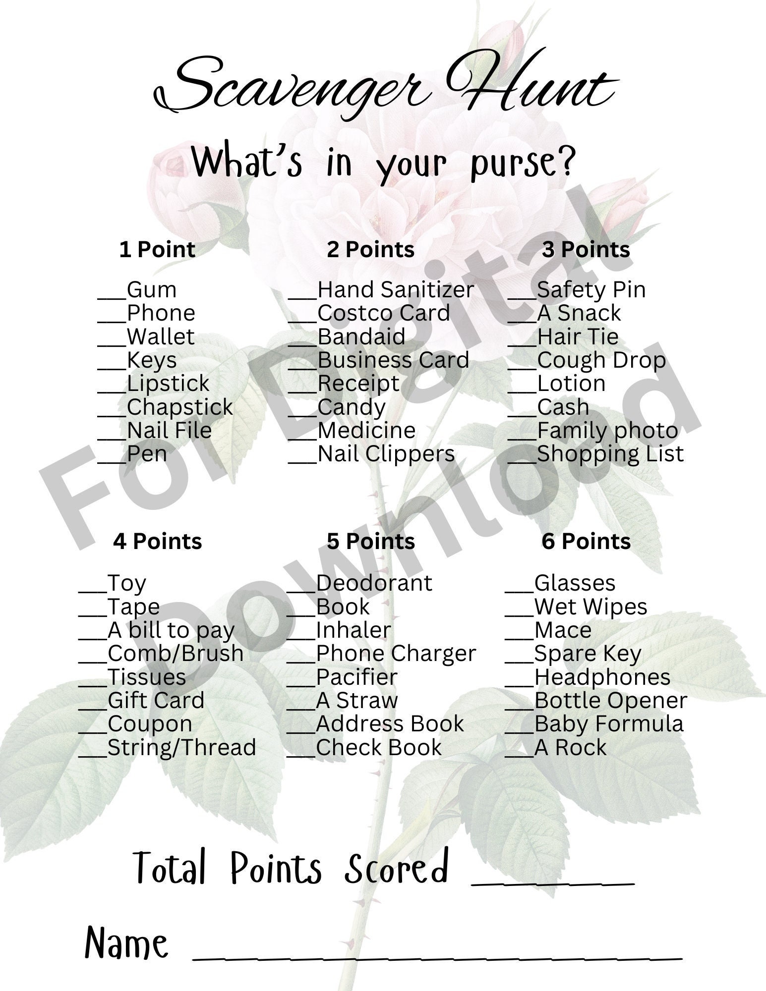 Scavenger Hunt - What's in Your Purse? - Etsy