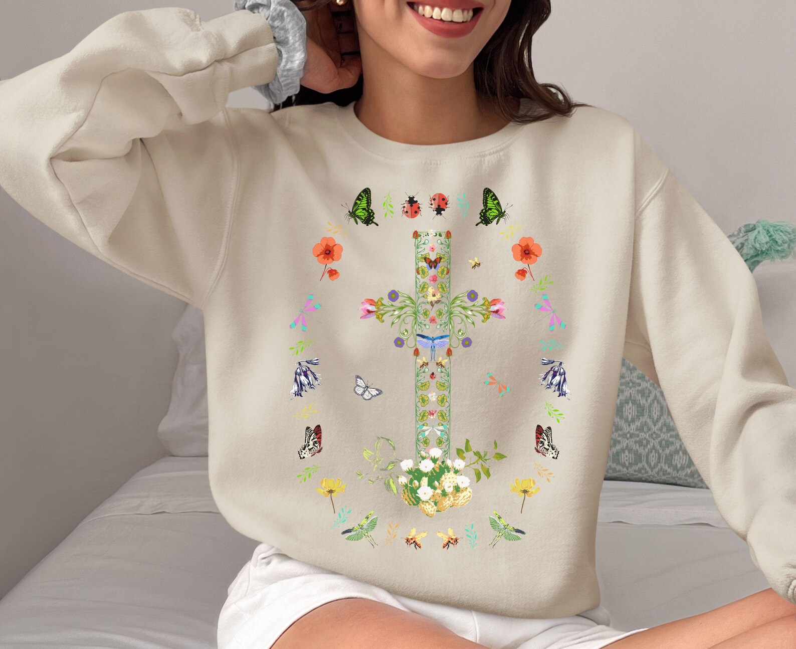 Floral Miraculous Medal Sweatshirt: Christian Cutecore Sweater - Etsy