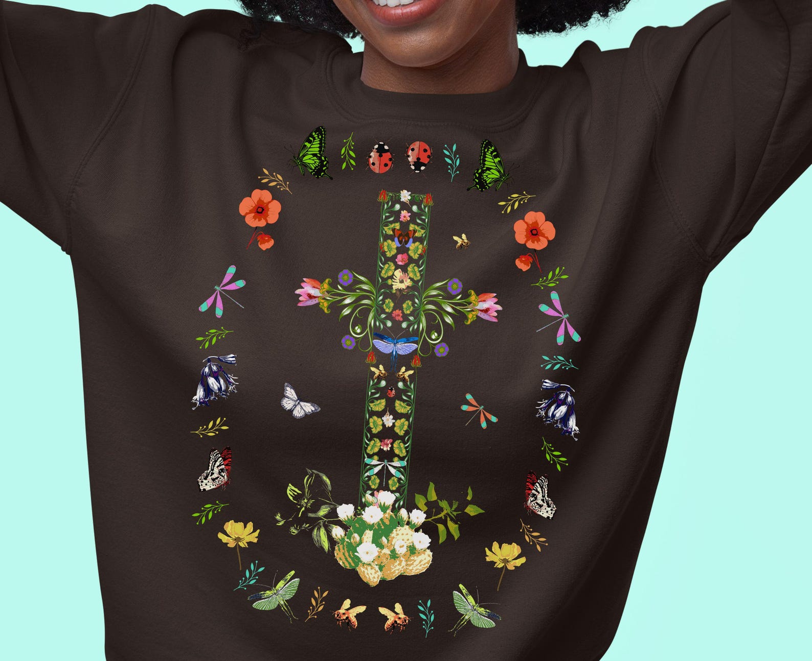 Floral Miraculous Medal Sweatshirt: Christian Cutecore Sweater - Etsy