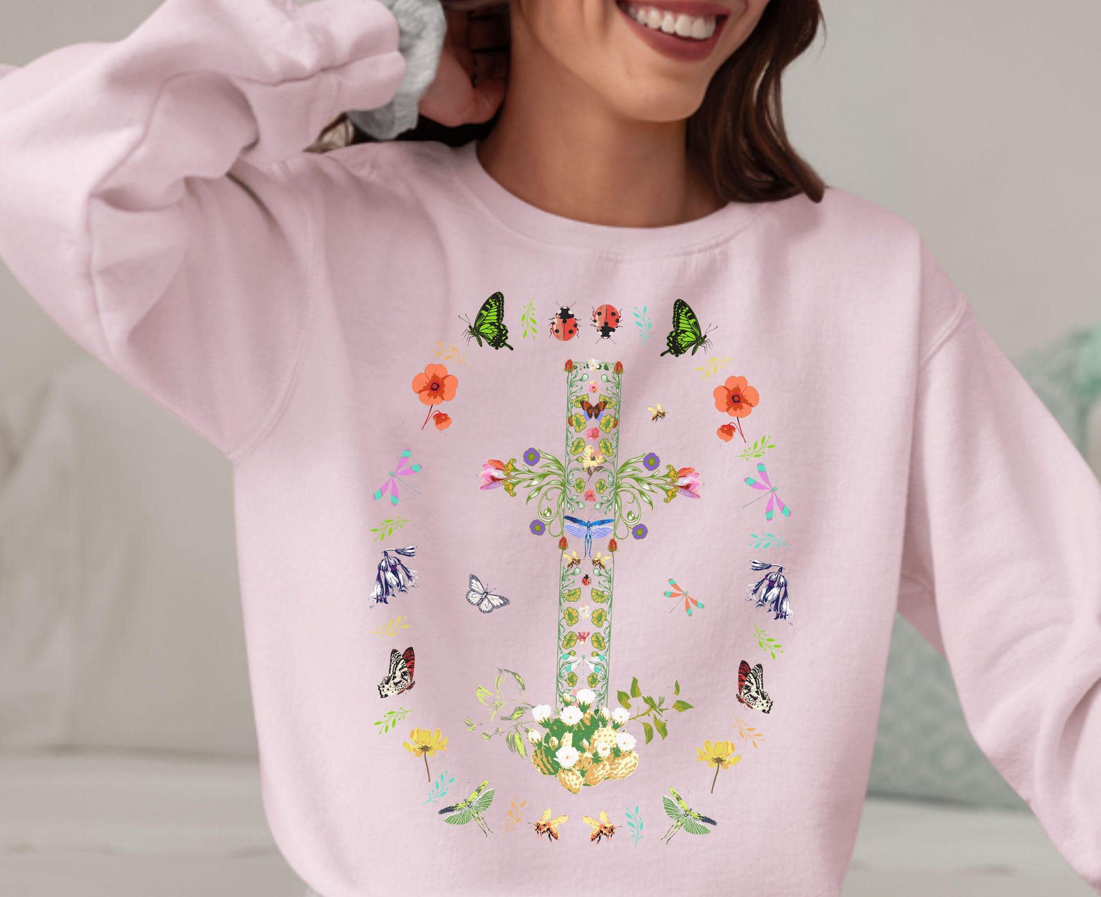 Floral Miraculous Medal Sweatshirt: Christian Cutecore Sweater - Etsy