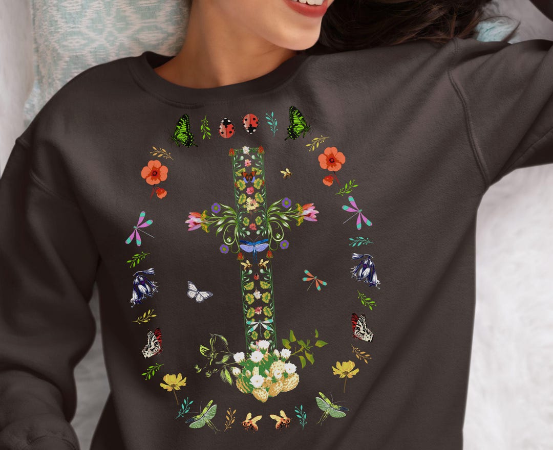 Floral Miraculous Medal Sweatshirt: Christian Cutecore Sweater - Etsy
