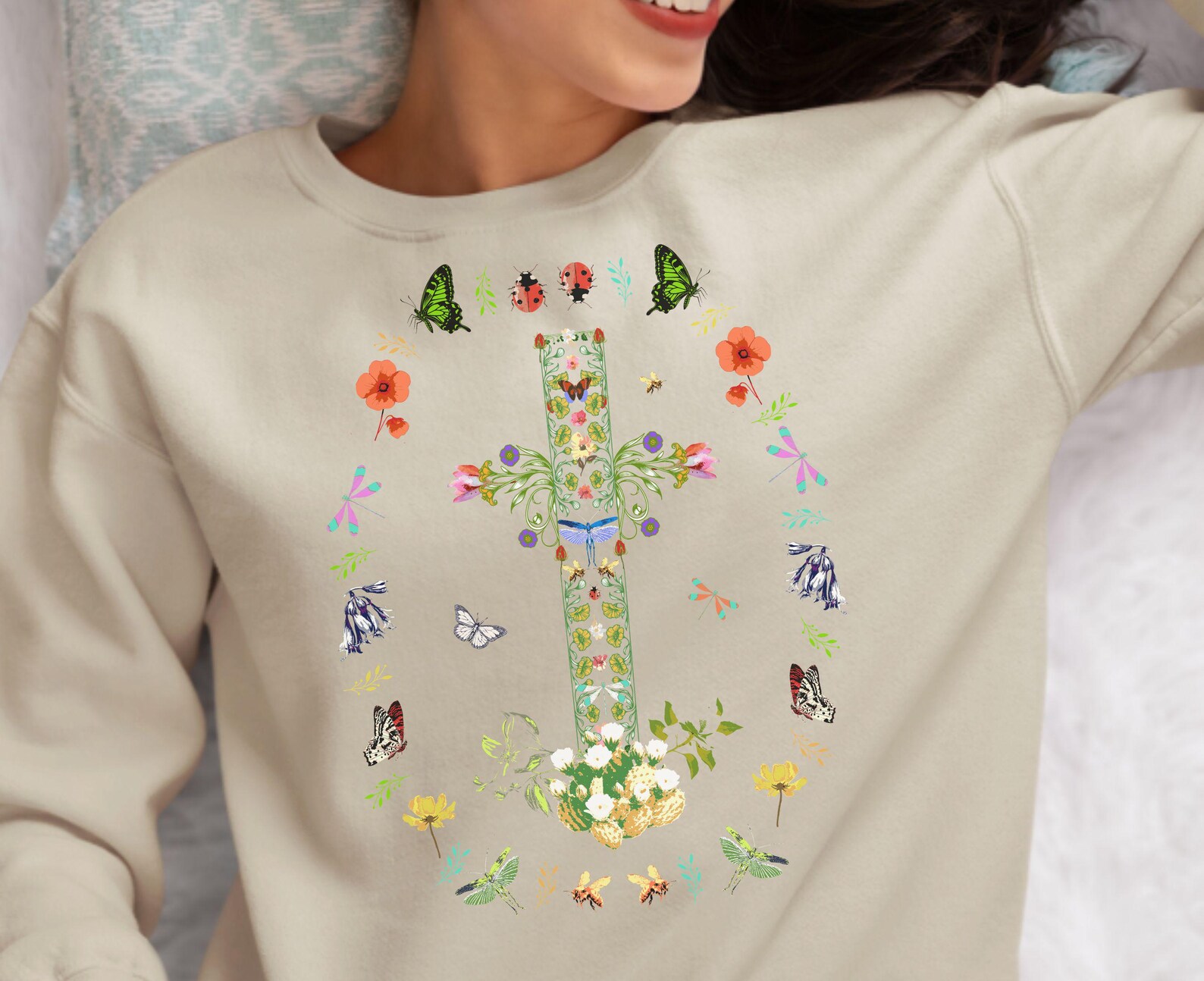 Floral Miraculous Medal Sweatshirt: Christian Cutecore Sweater - Etsy