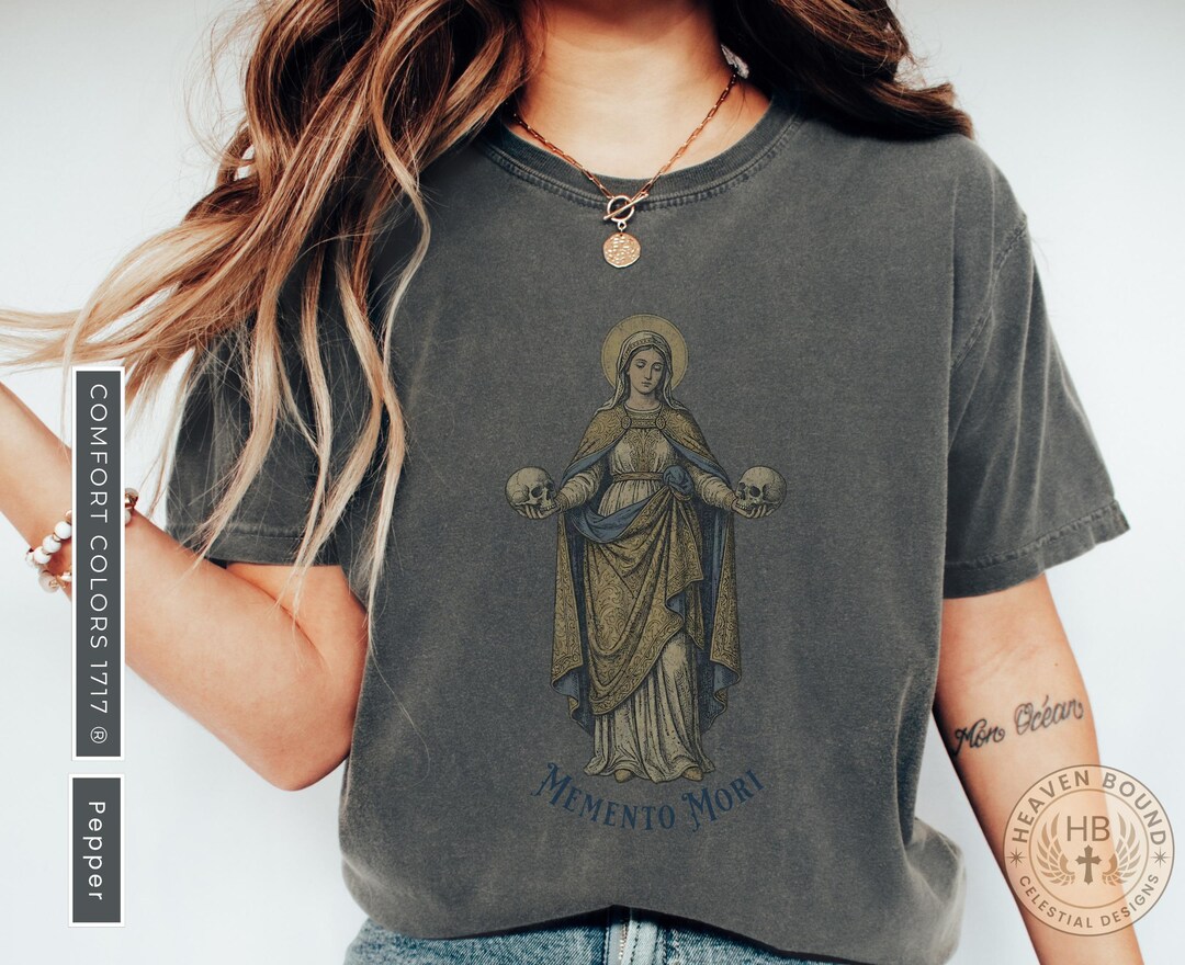Gothic Virgin Mary Skull T-shirt, Memento Mori Catholic Art Tee - Etsy