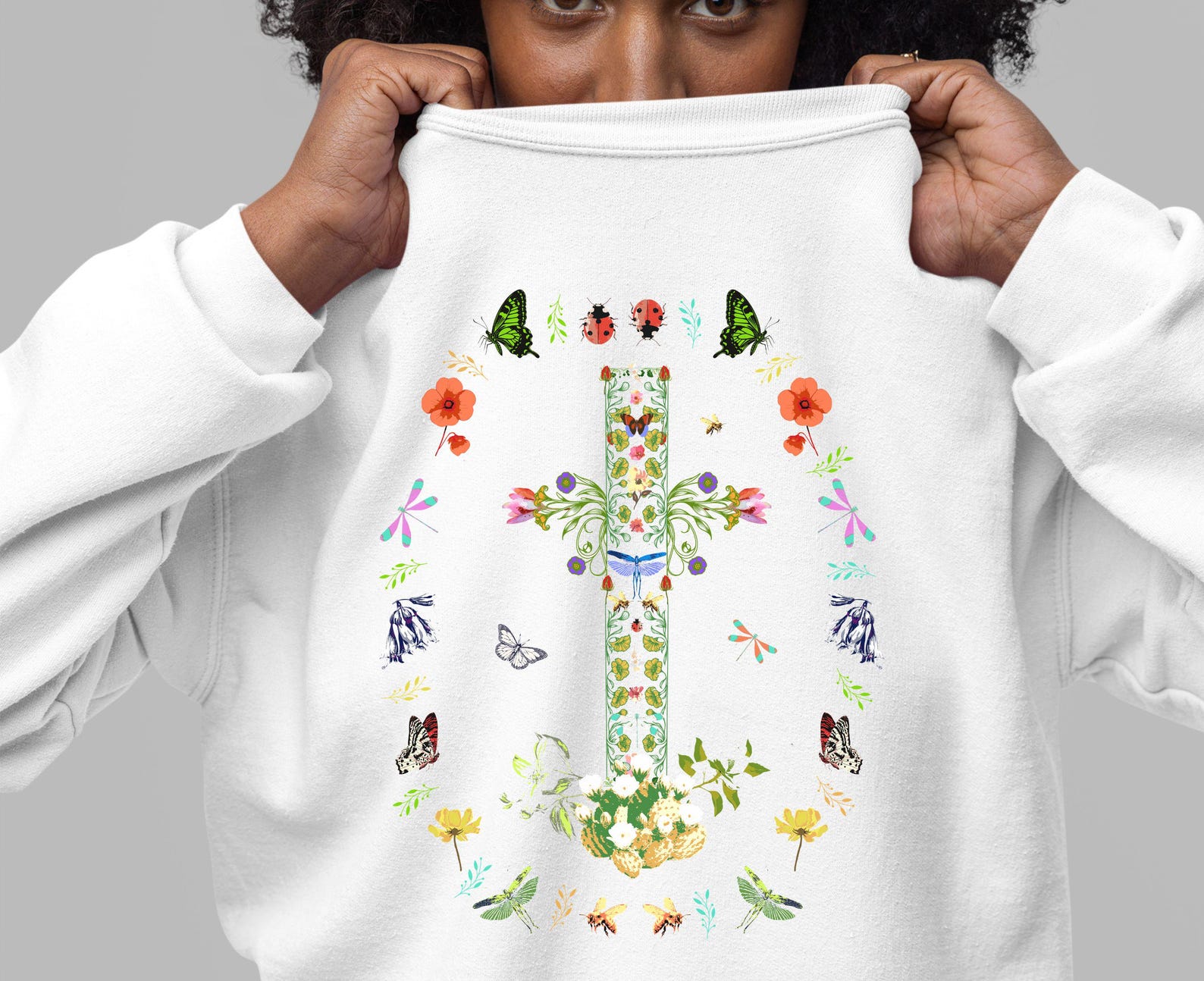 Floral Miraculous Medal Sweatshirt: Christian Cutecore Sweater - Etsy