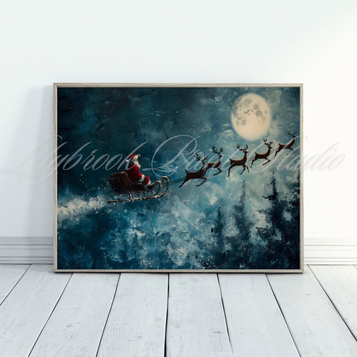 Heiligabend Weihnachtsmann Ölgemälde Druck: Urlaub als Wanddekoration ...