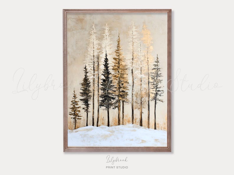 Winter Trees Painting - Digital Print Neutral Tree Print - Tree ...